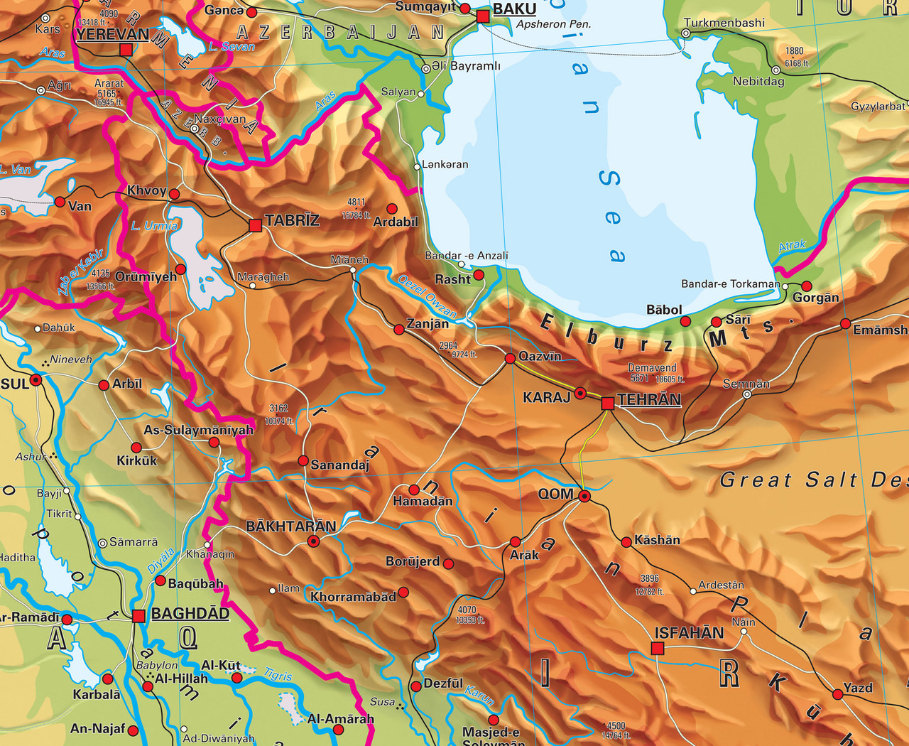 Middle East Physical Map - Extra Large - 80" x 63" - from Klett-Perthes ...