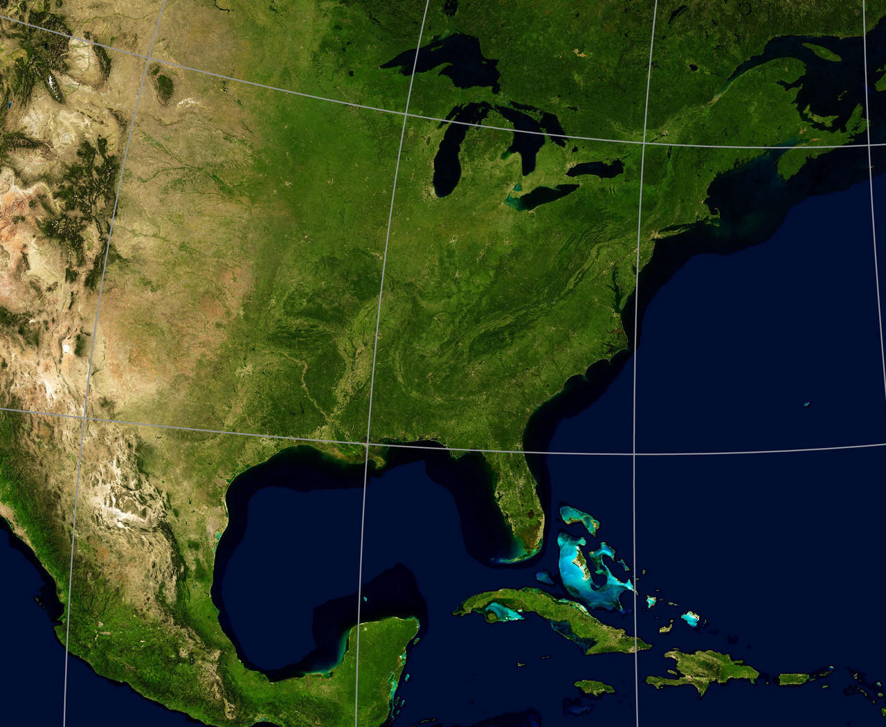 World Physical Satellite Image Map - Oblique Mercator Projection ...