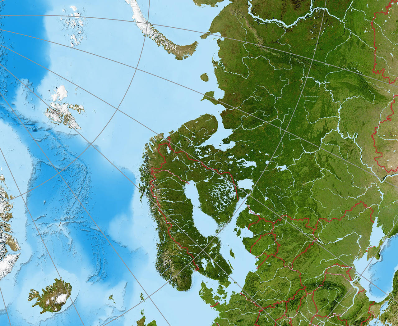 World Satellite Image Map - Oblique Mercator Projection - Enhanced ...