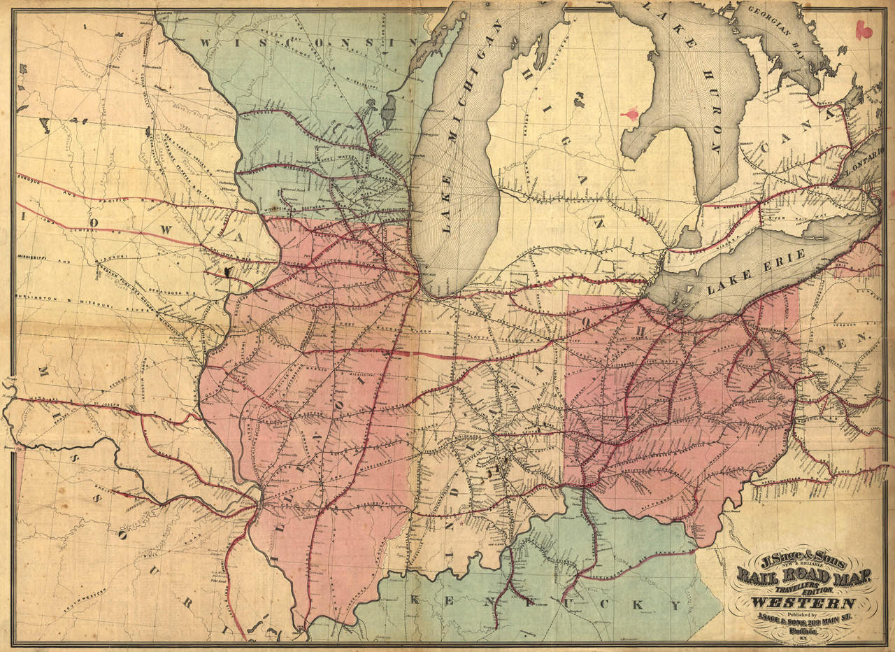 Historic Railroad Map of the Midwest - 1859 - Ensign, Bridgman ...