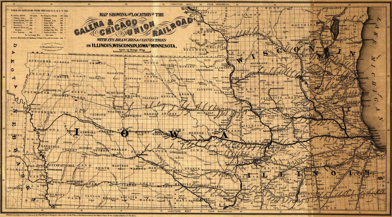 Historic Railroad Map of the Midwest - 1862 - G.W. & C.B. Colton & Co ...