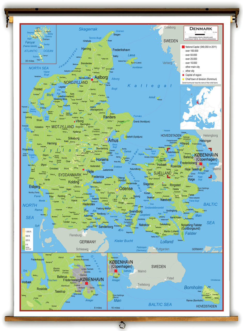 Denmark Physical Educational Map from Academia Maps | World Maps Online
