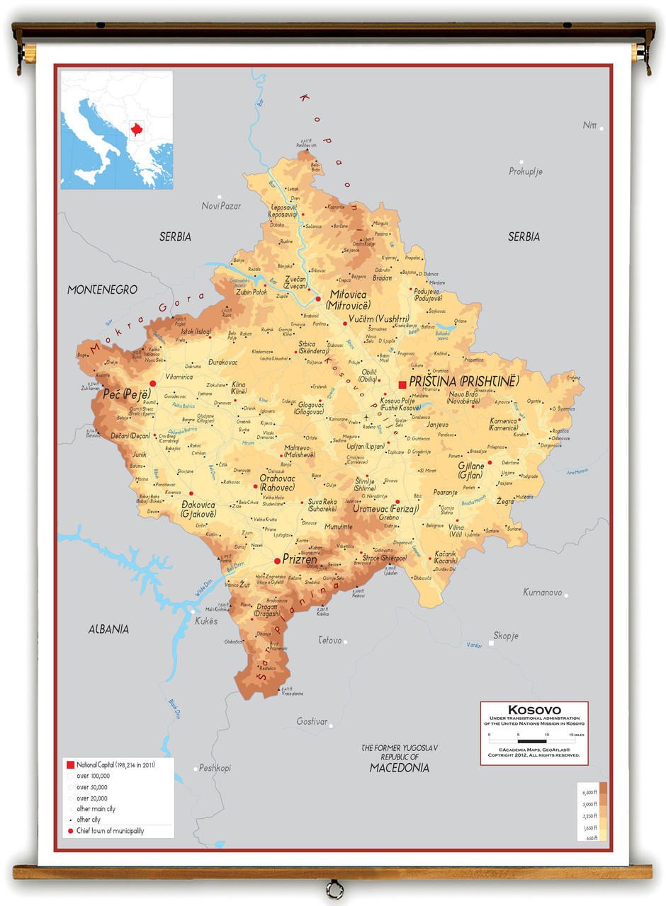 Kosovo Physical Educational Map from Academia Maps | World Maps Online