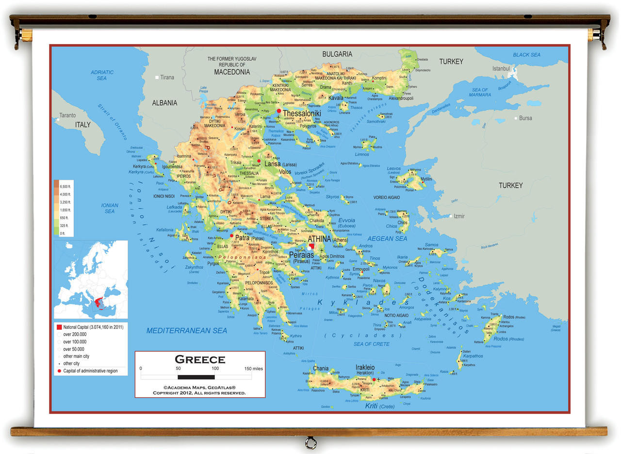 Greece Physical Educational Map from Academia Maps | World Maps Online