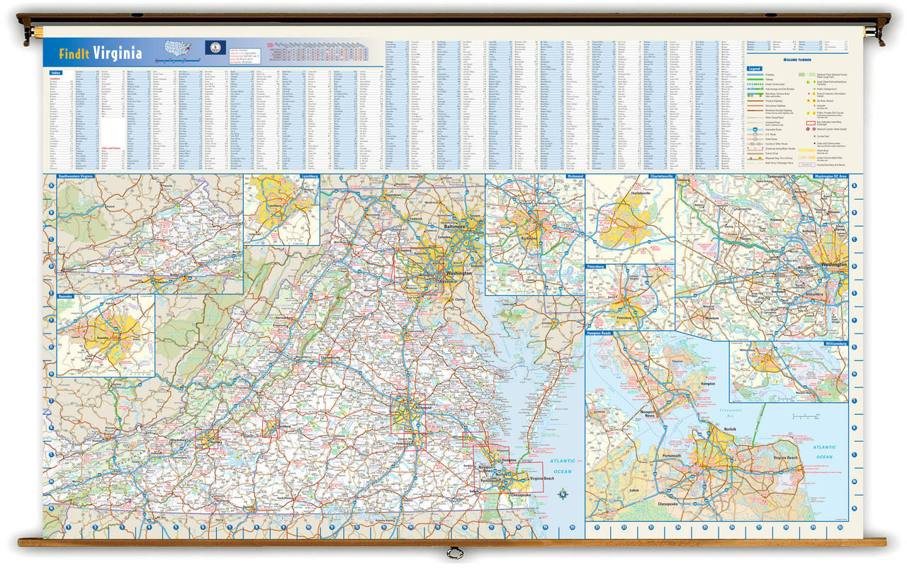 Virginia Reference Spring Roller Map | World Maps Online