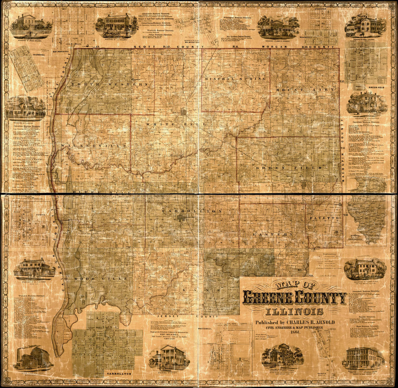 Historical Map of Greene County, Illinois - 1861 | World Maps Online