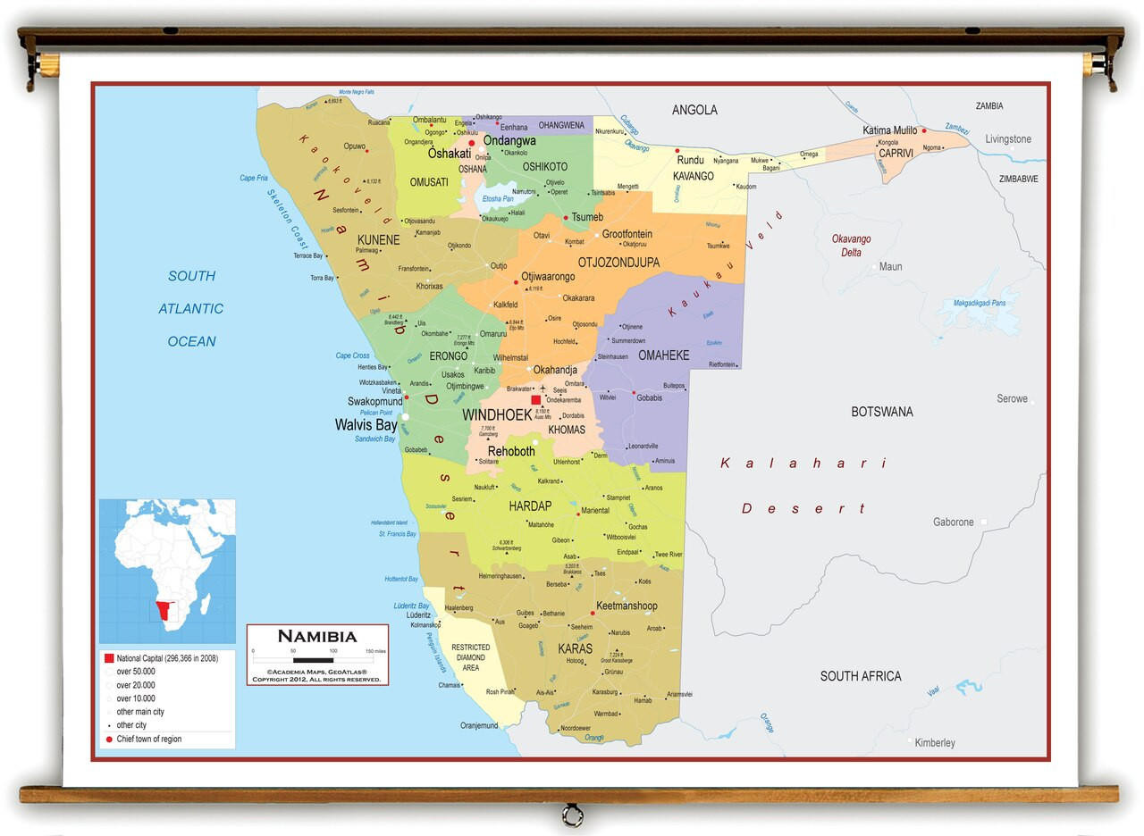 Namibia Political Educational Map from Academia Maps | World Maps Online