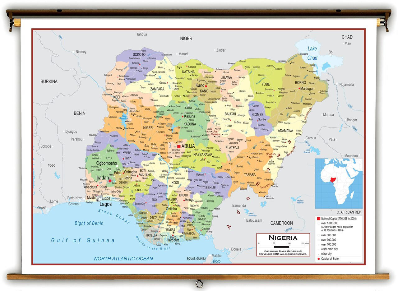Nigeria Political Educational Map from Academia Maps | World Maps Online