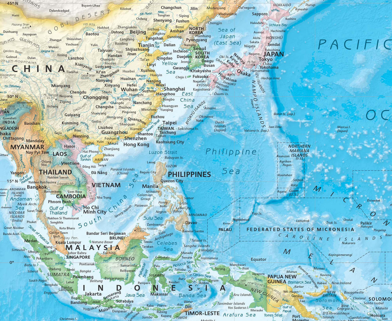 America's Centered Standard Blue Ocean World Political Wall Map | World ...