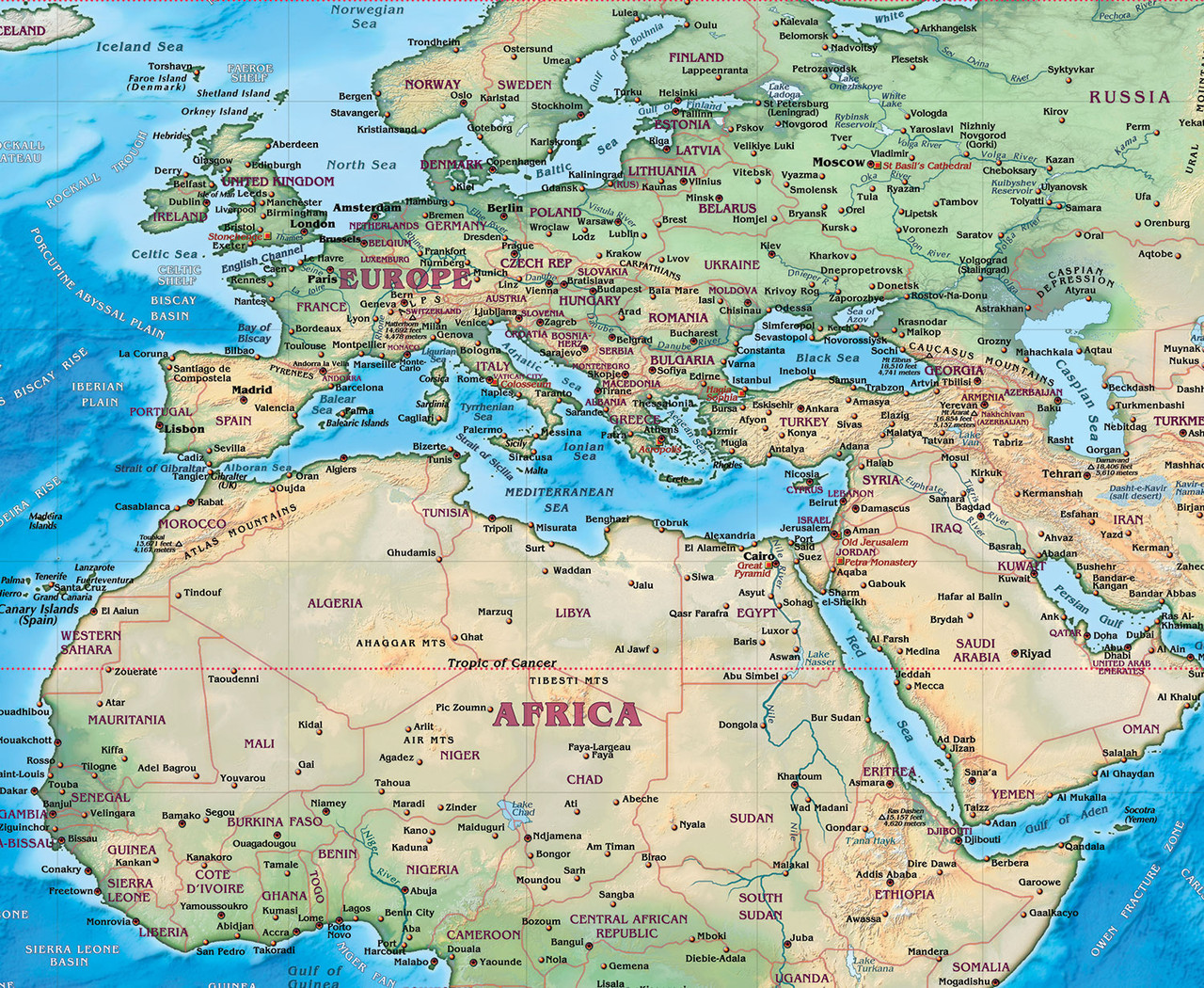 World Physical Wall Map Pacific Centered by Compart Maps | World Maps ...