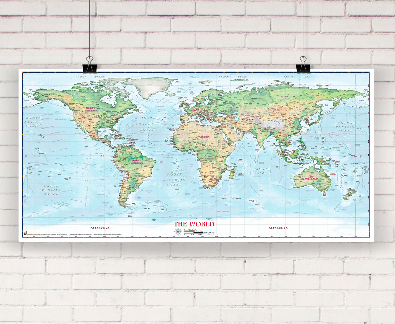 Light Ocean World Physical Wall Map by Compart Maps | World Maps Online