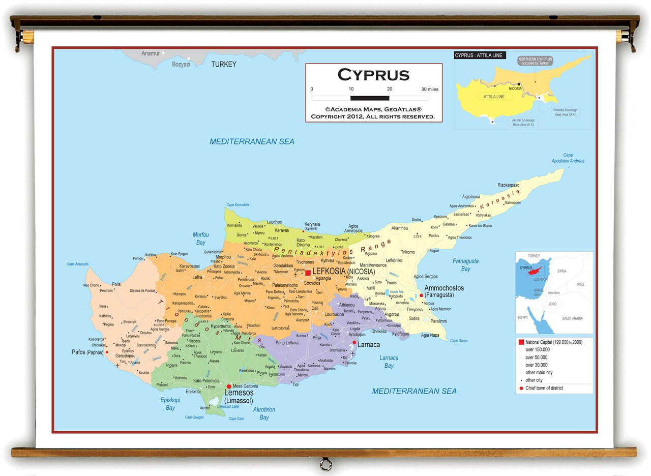Cyprus Political Educational Map from Academia Maps | World Maps Online