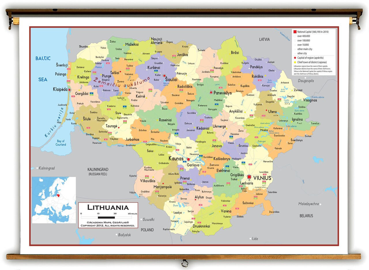 Lithuania Political Educational Map from Academia Maps | World Maps Online