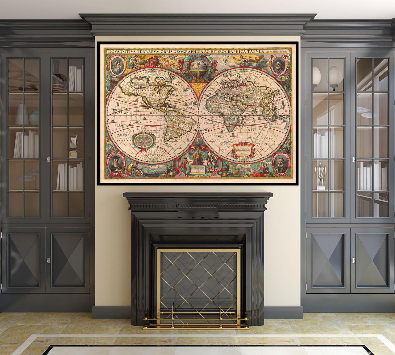 Historical World Map Print - 1630 by Henricus Hondius | World Maps Online