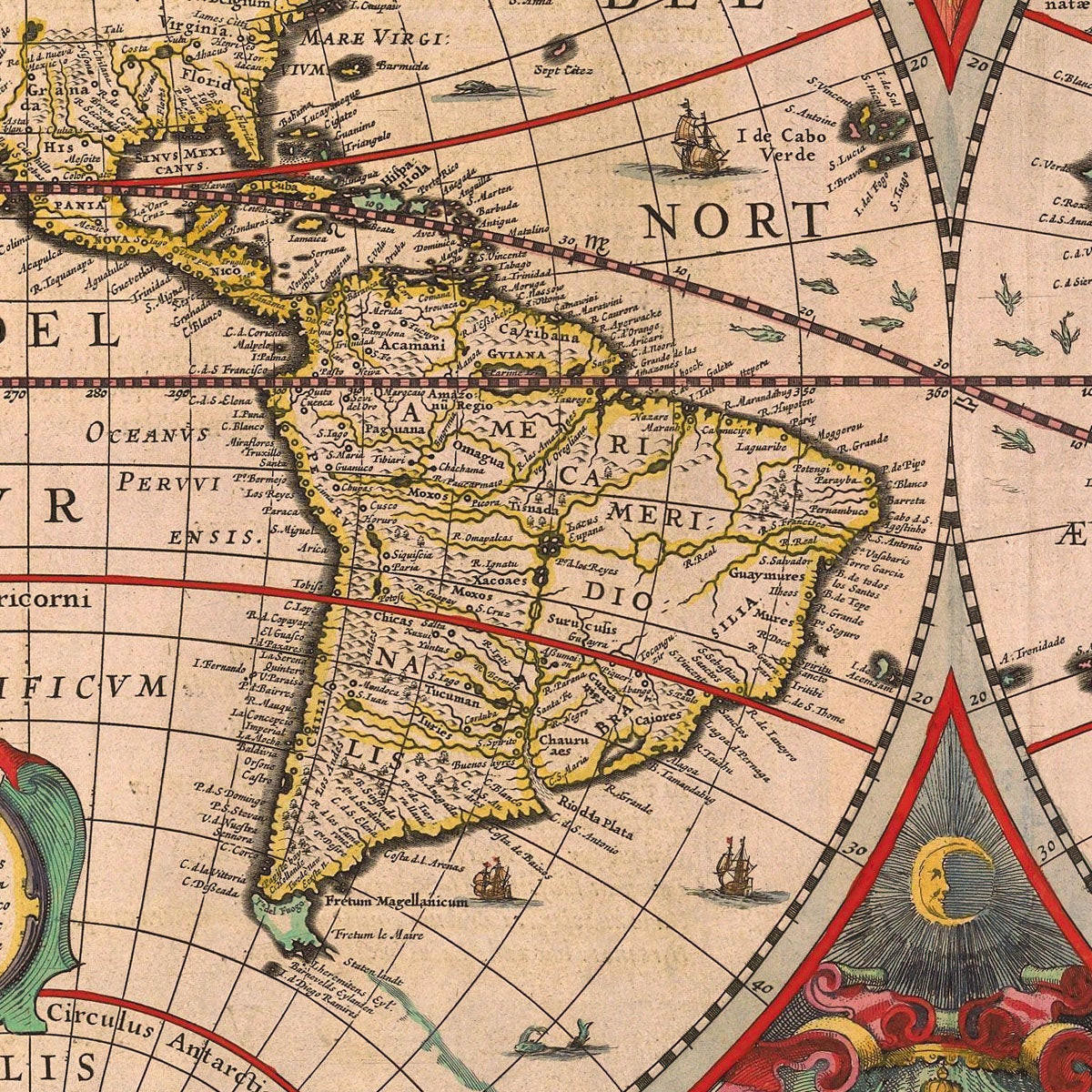 Historical World Map Print - 1630 by Henricus Hondius | World Maps Online