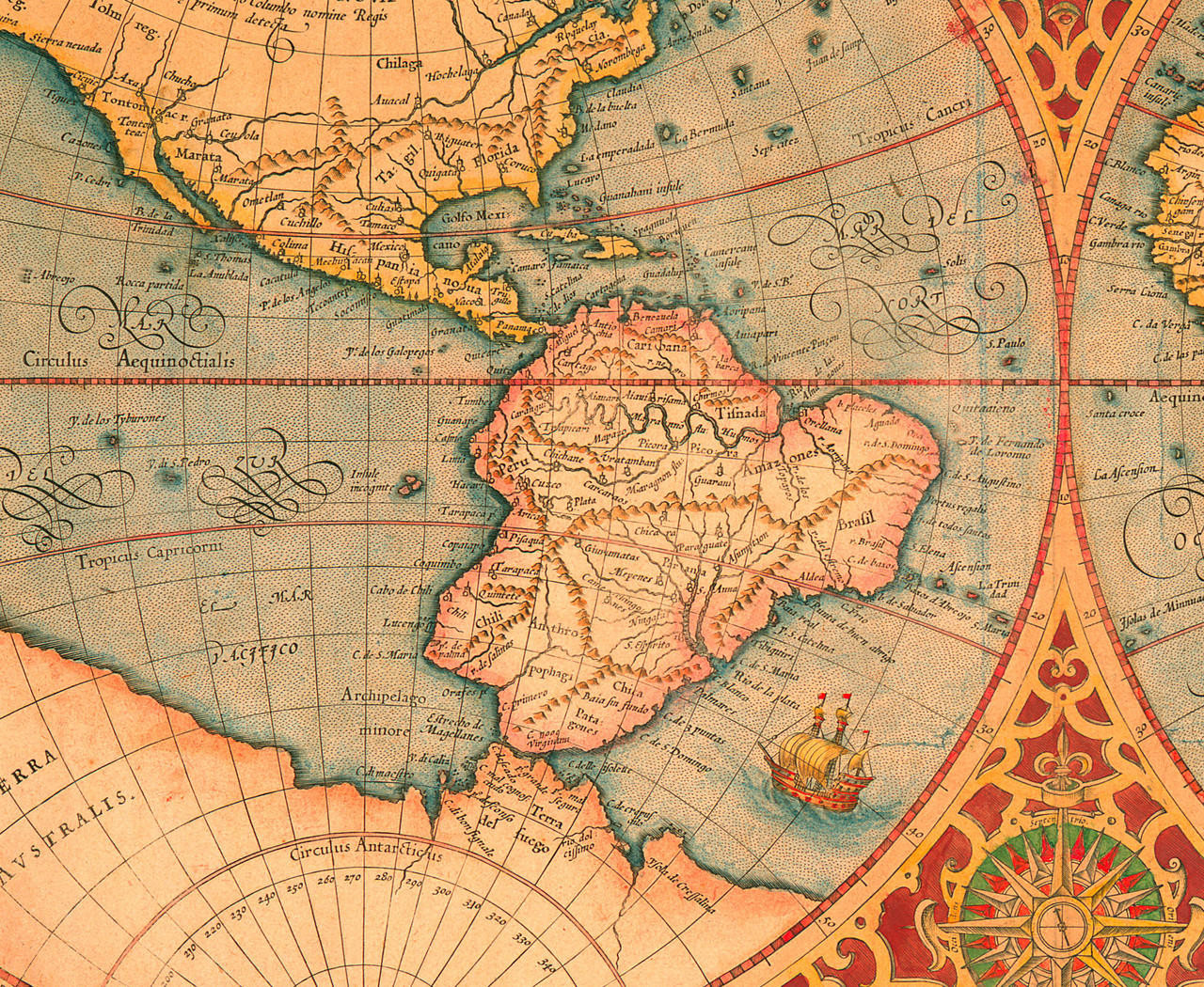 Historic World Map Print - 1637 w/ Supplemental Text | World Maps Online