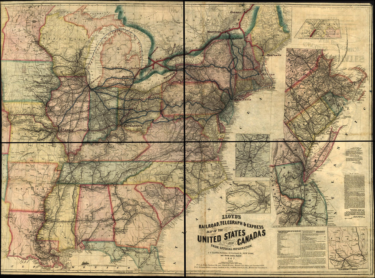 Historic Railroad Map of the United States & Canada - 1867 | World Maps ...