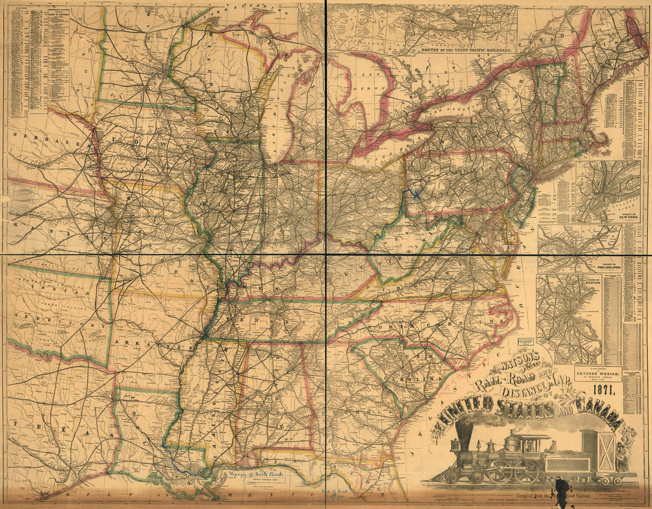 Historic Railroad Map of the United States & Canada - 1871 | World Maps ...
