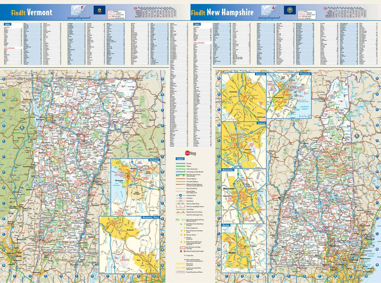 New Hampshire & Vermont Reference Map | World Maps Online