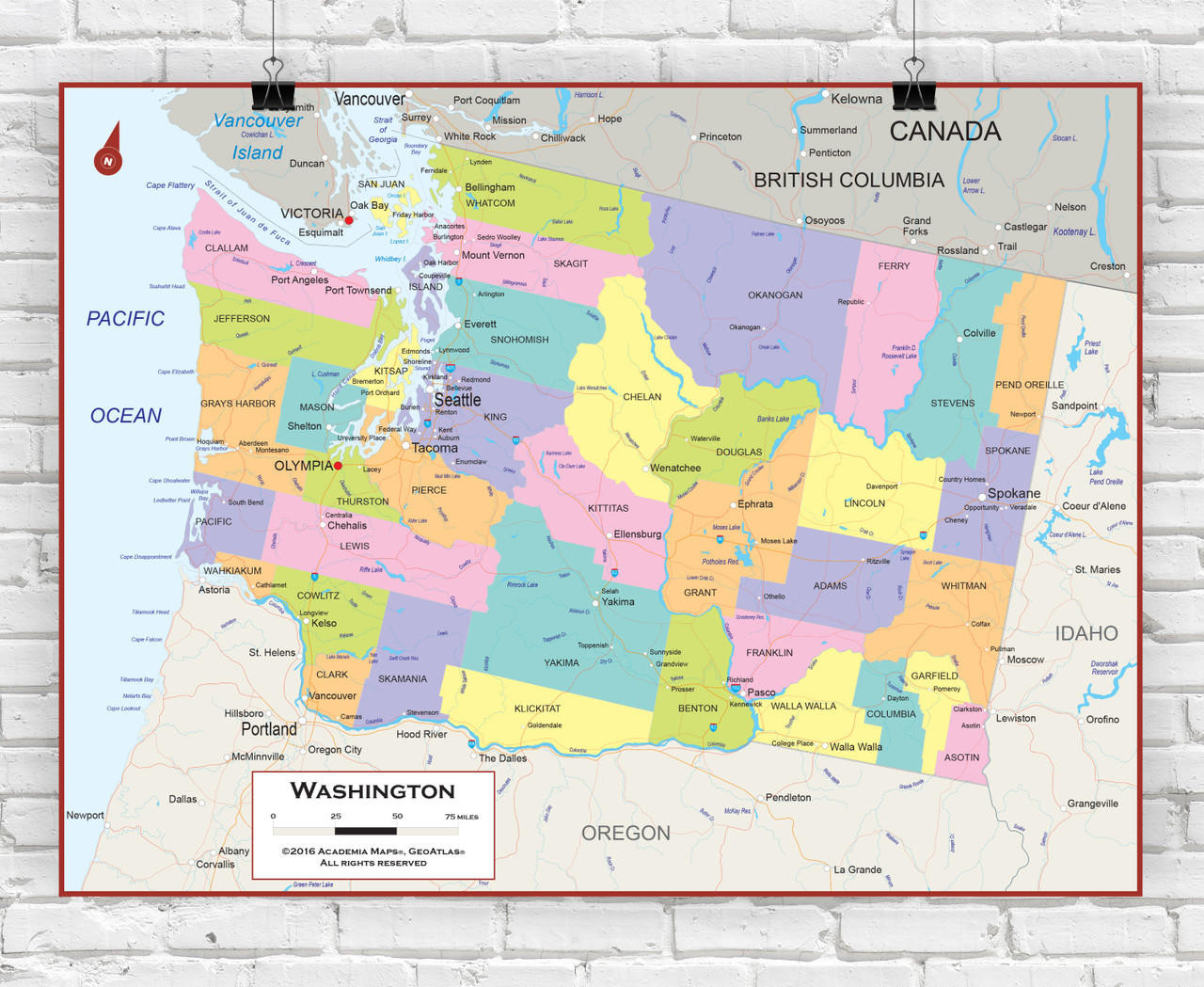 Washington State Wall Maps | World Maps Online