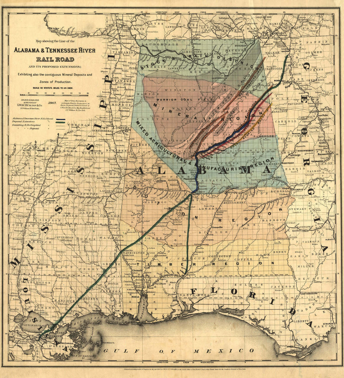 Historic Railroad Map of Alabama - 1865 | World Maps Online
