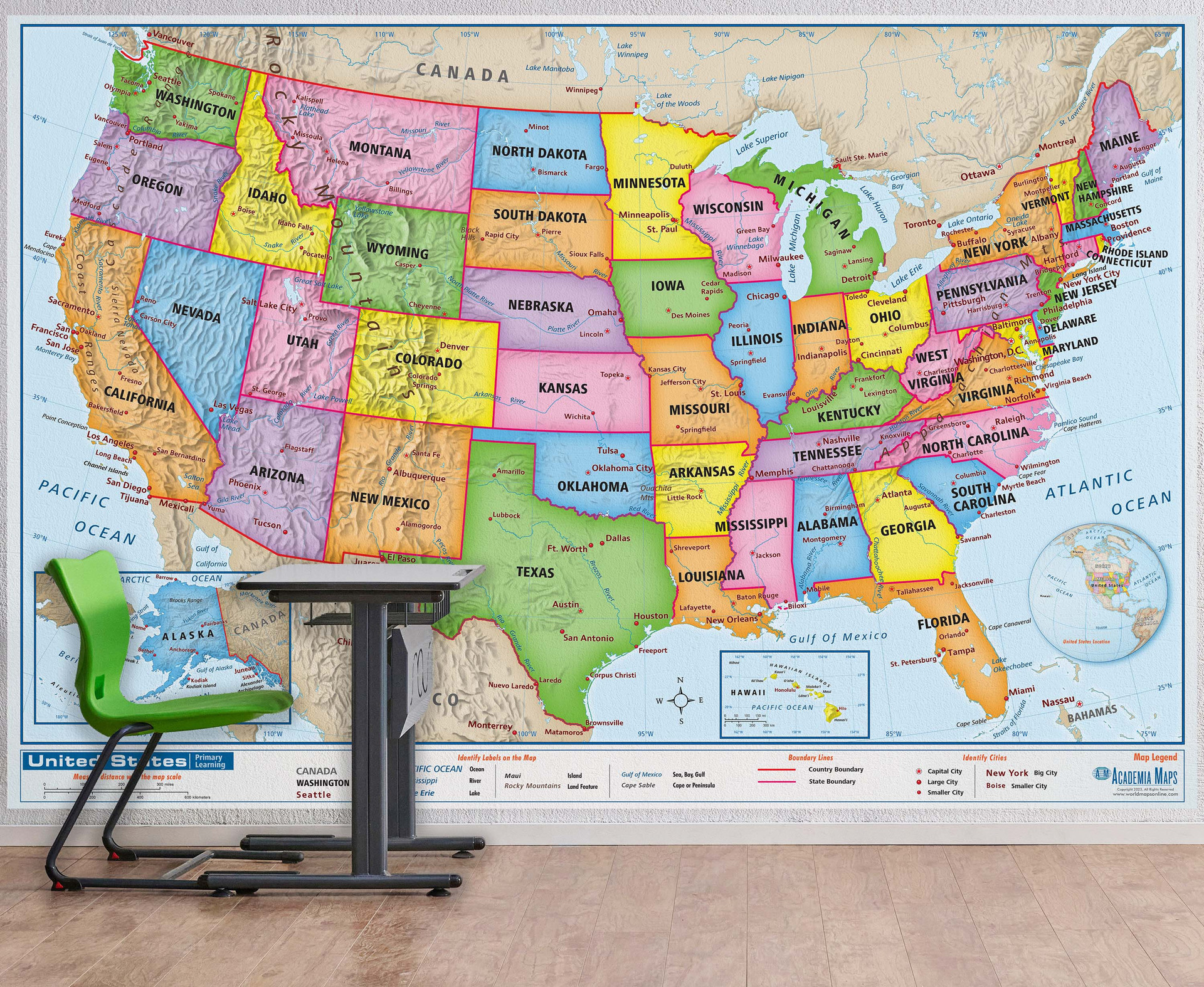 Primary Learning Classroom World Map Removable Wallpaper Mural | World ...
