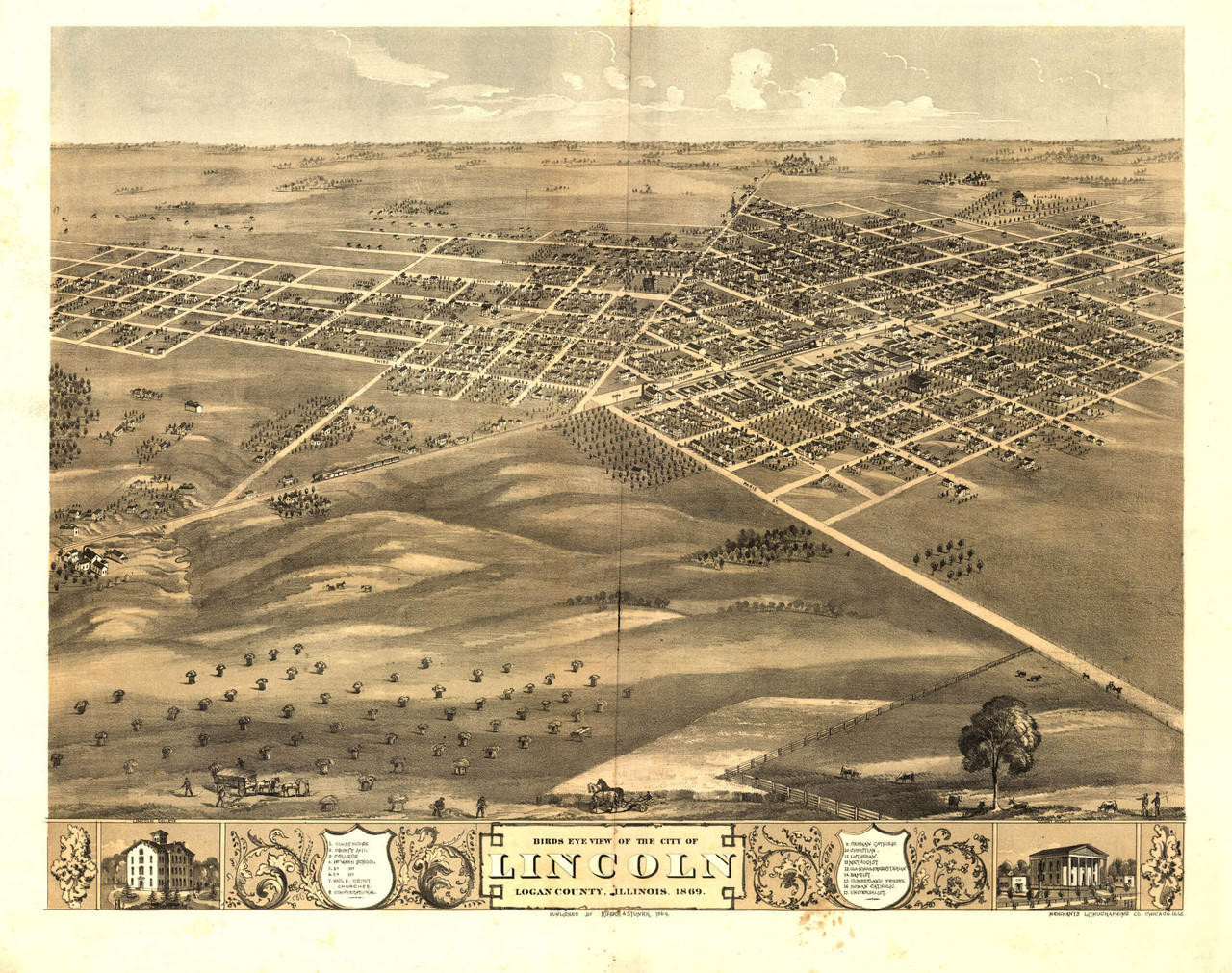 Historic Map - Lincoln, IL - 1869 | World Maps Online