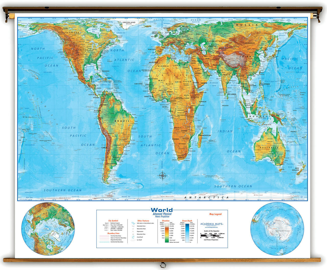 Gall Orthogrpahic Projection Physical World Spring Roller Map | World ...