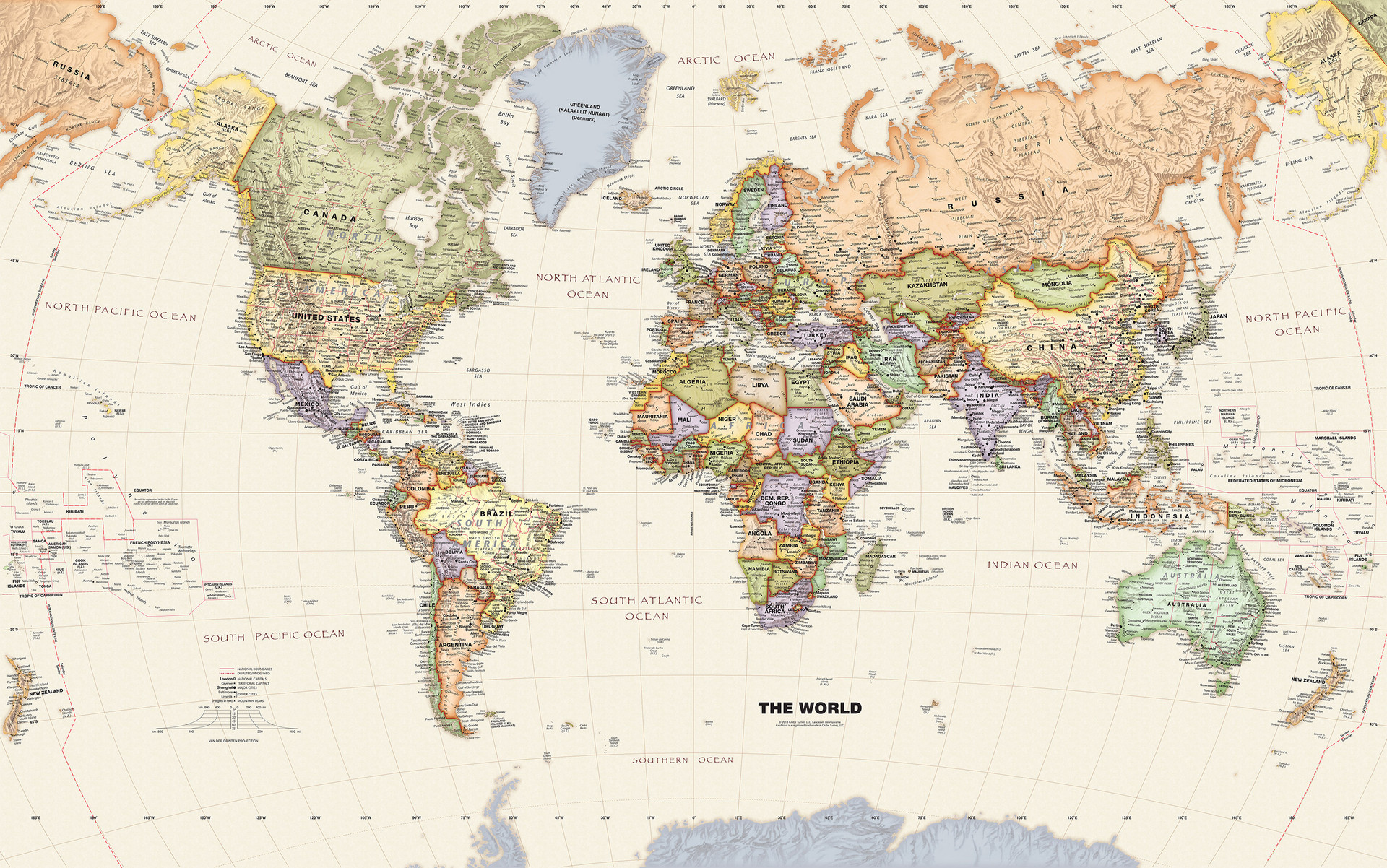 Beige Oceans Legacy World Political Map Mural - Large Peel & Stick ...