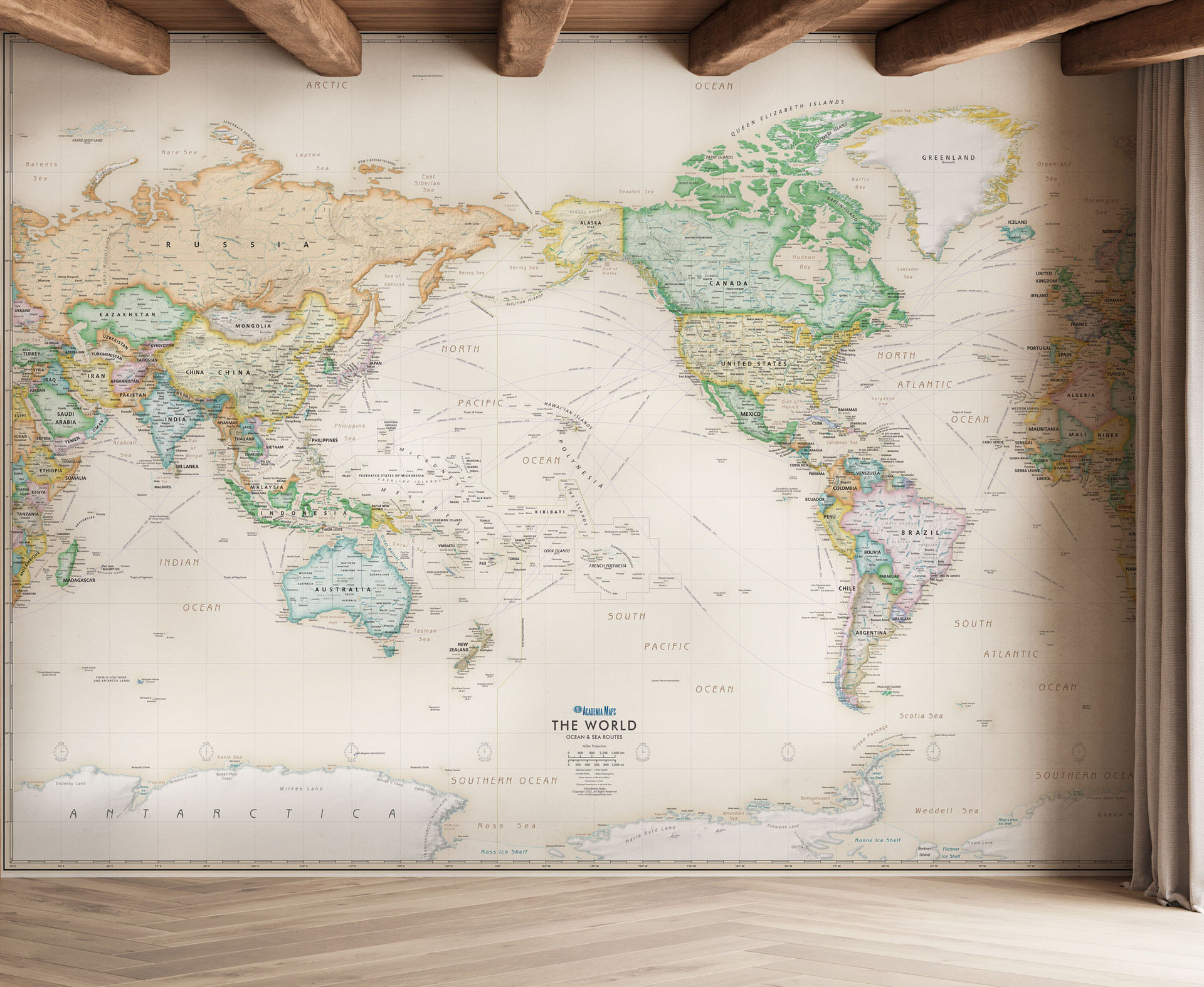 Antique Style World Map Murals