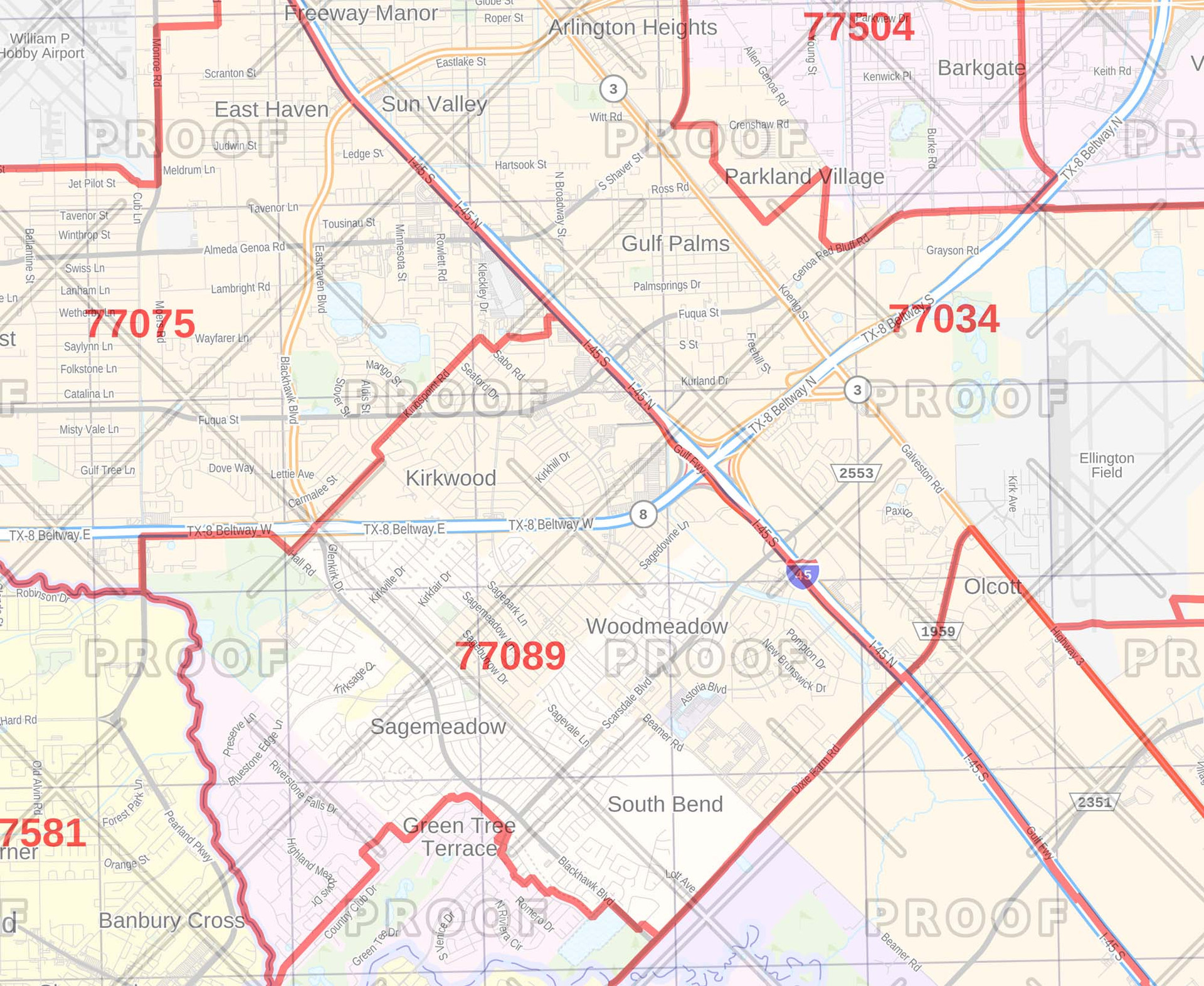 USA Custom Area Zip Code Wall Maps