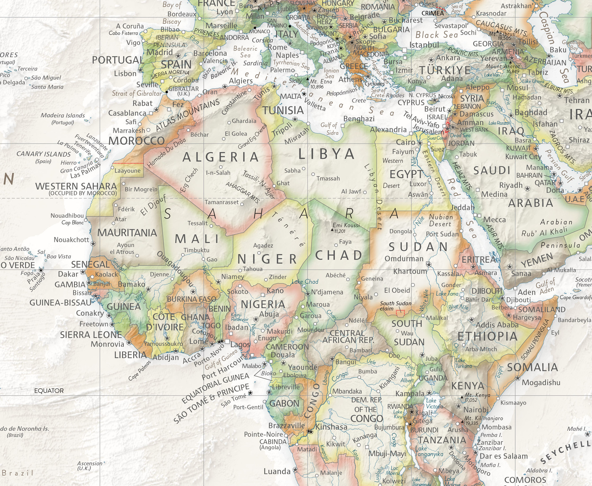 World Wanderer Soft Tones and Parchment Oceans Push Pin World Map