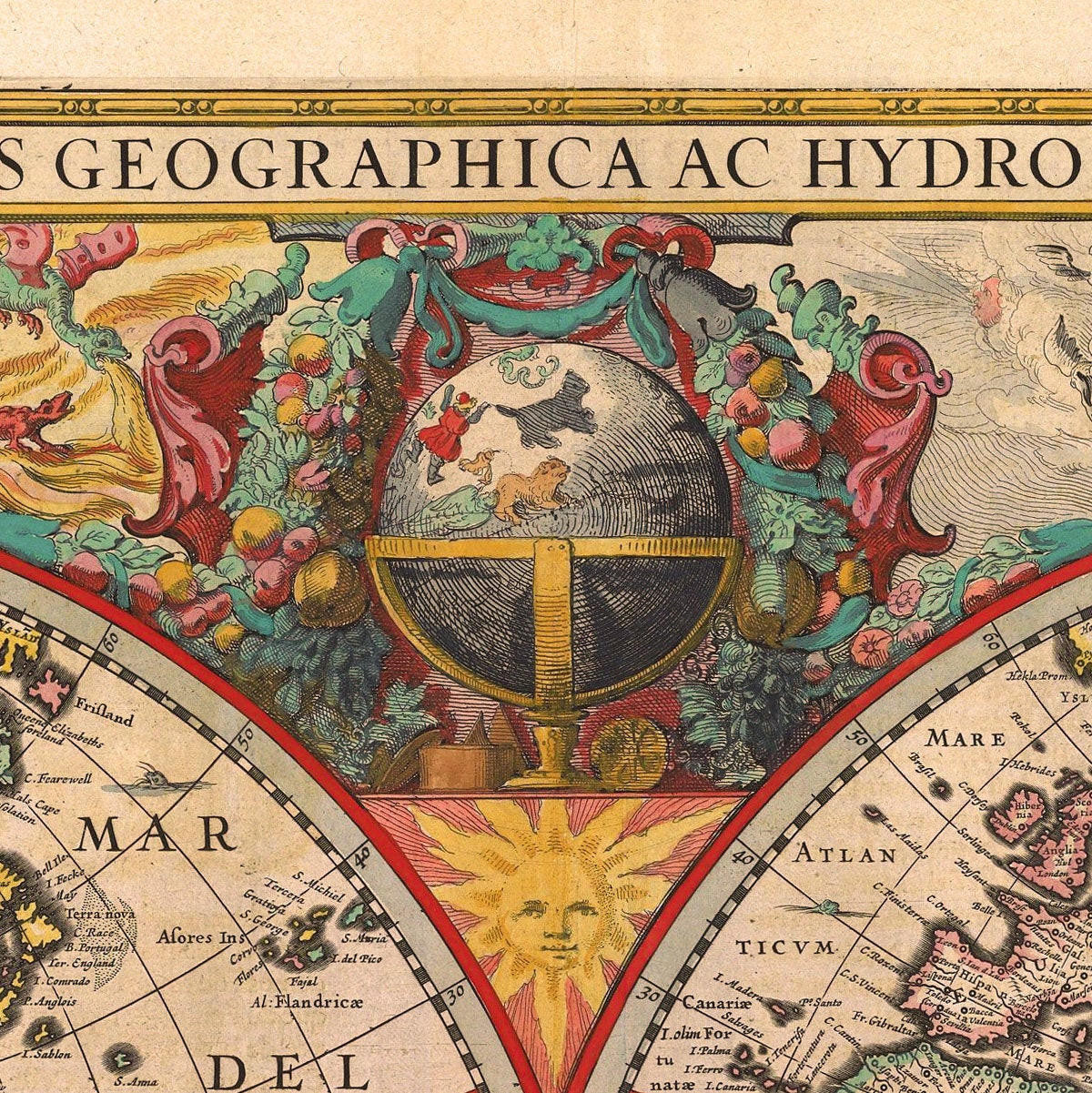 Historical World Map Print - 1630 by Henricus Hondius | World Maps Online