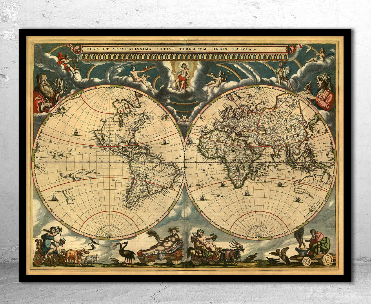 Historic World Map Print - 1637 w/ Supplemental Text | World Maps Online
