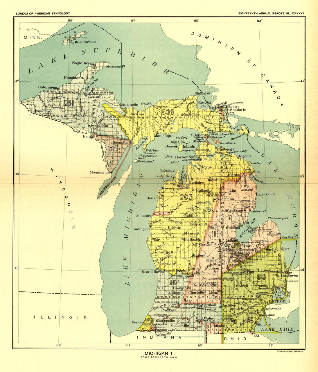 Historical Map of Michigan - Indian Lands - 1896 | World Maps Online