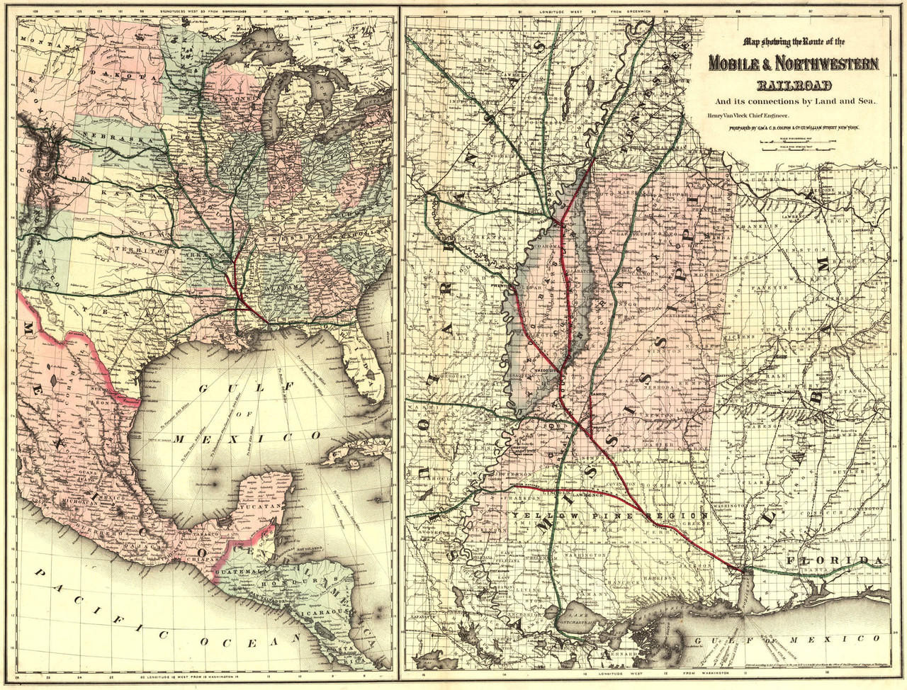 Historic Railroad Map of the Southern United States - 1870 | World Maps ...