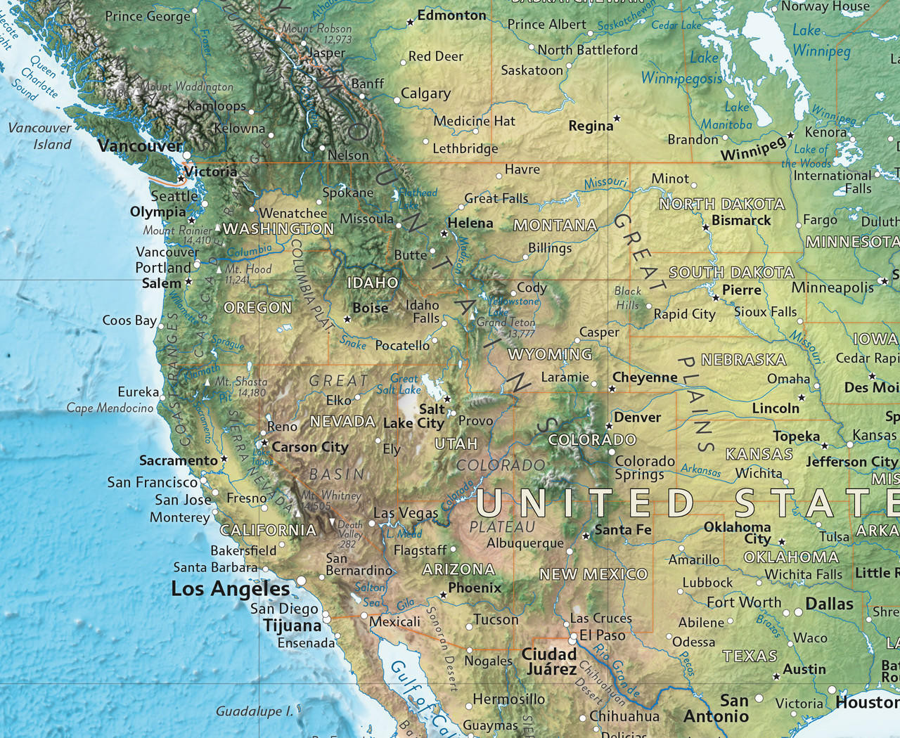 Natural World Physical Wall Map - Pacific Centered at 150 E | World ...