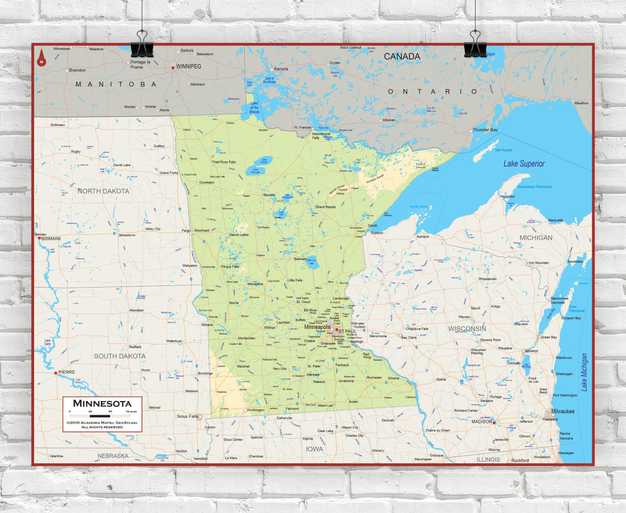 Minnesota Wall Map - Physical | World Maps Online