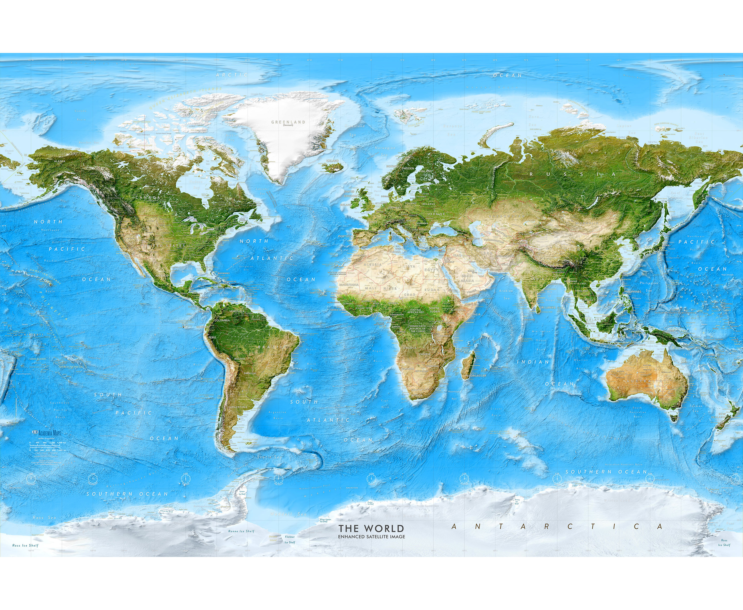 Enhanced Physical World Satellite Image Map Mural - Removable Wallpaper ...
