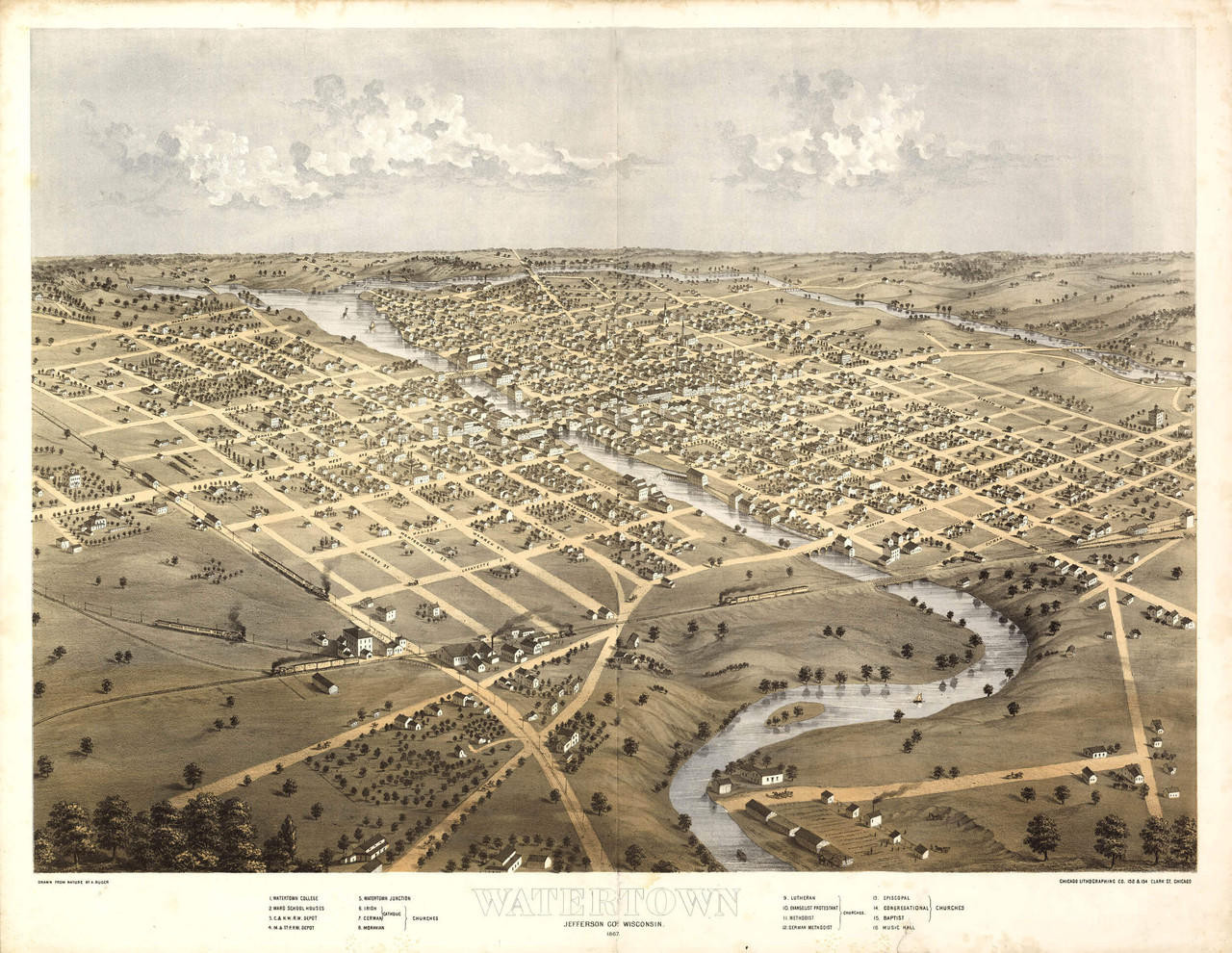 Historic Map - Watertown, WI - 1867 | World Maps Online