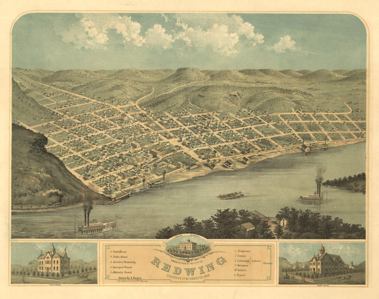 Historic Map - Red Wing, MN - 1868 | World Maps Online