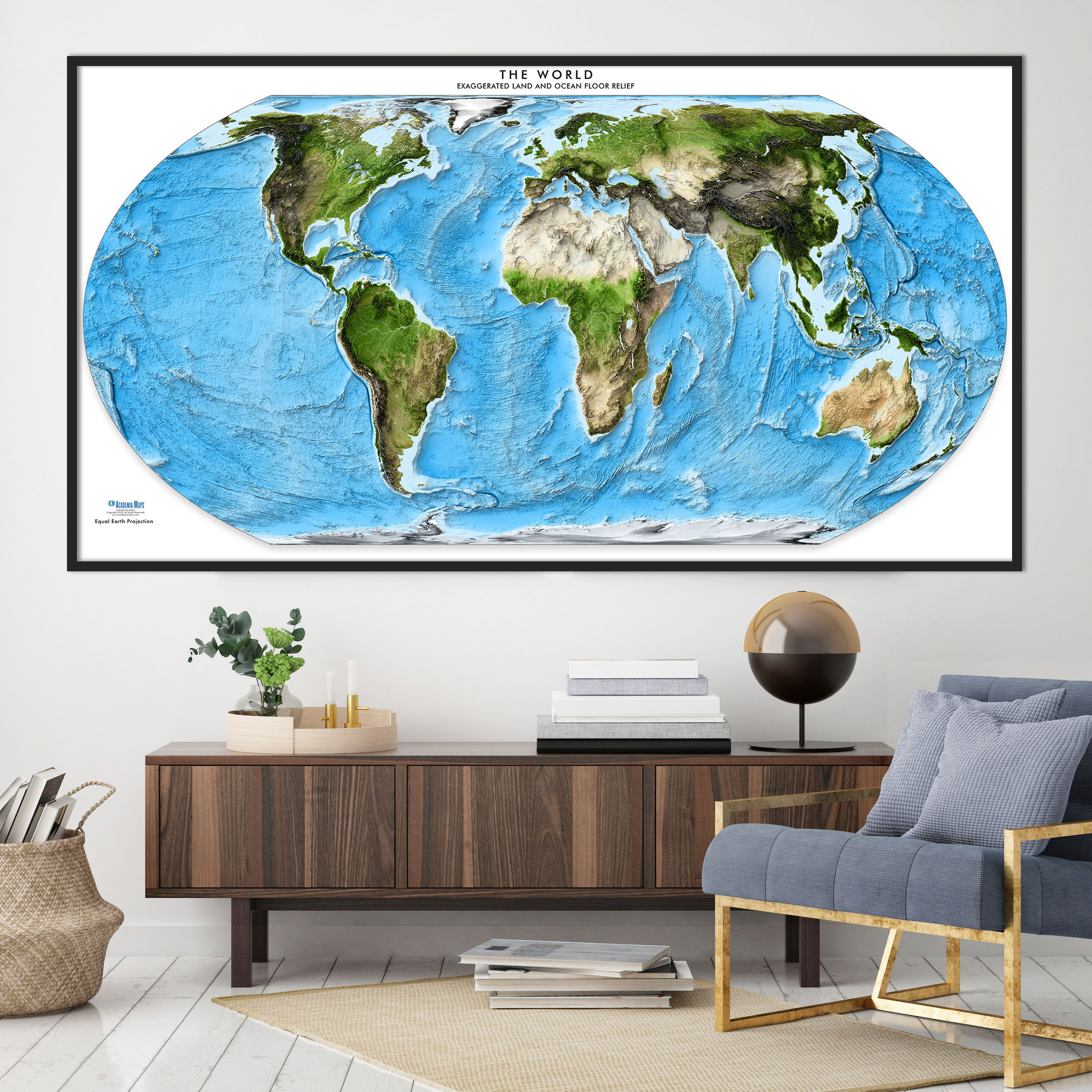 Equal Earth World Exaggerated Relief Enhanced Satellite Image Coverage ...