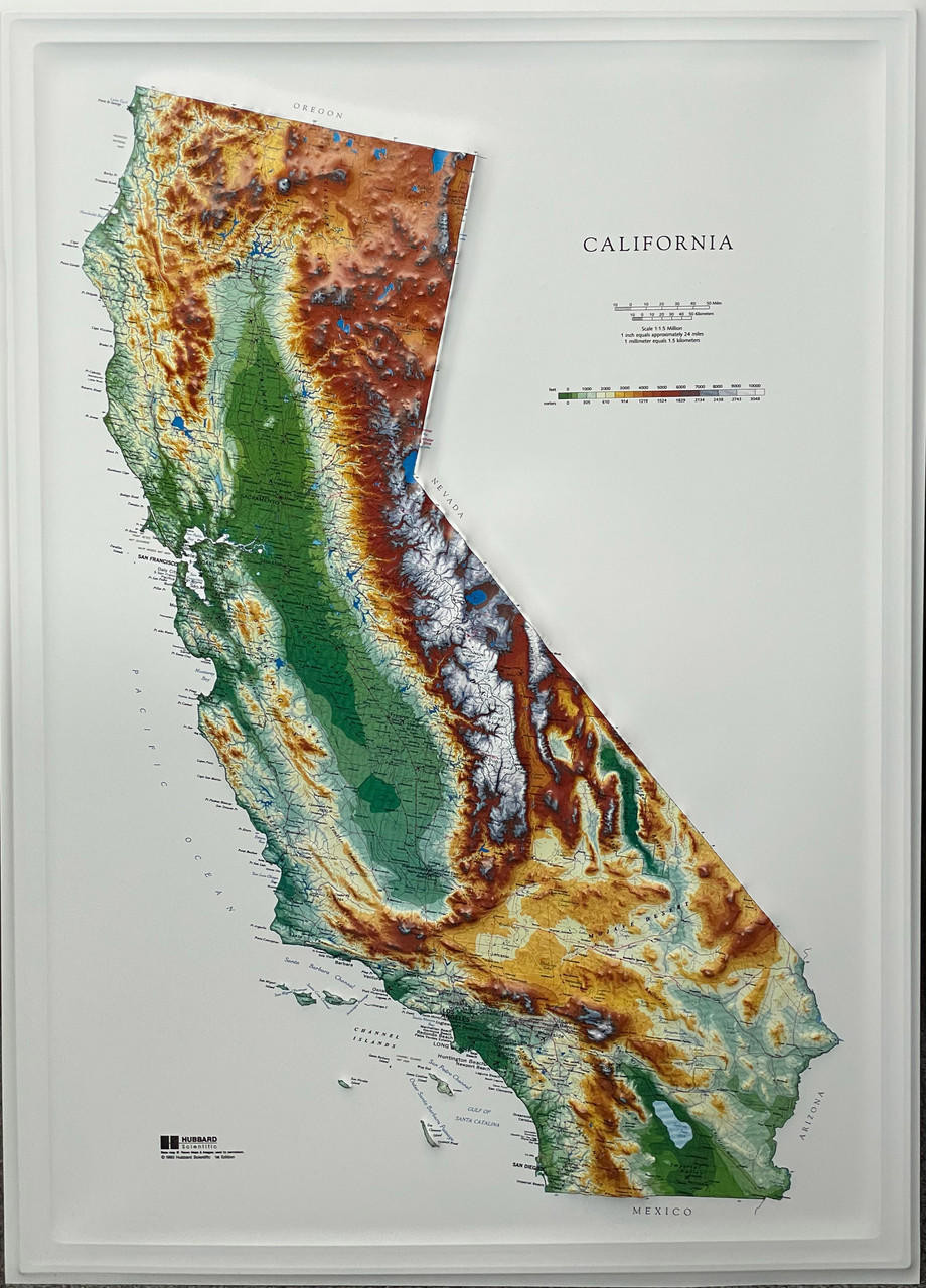 California & Nevada Large Extreme Raised Relief Map | World Maps Online