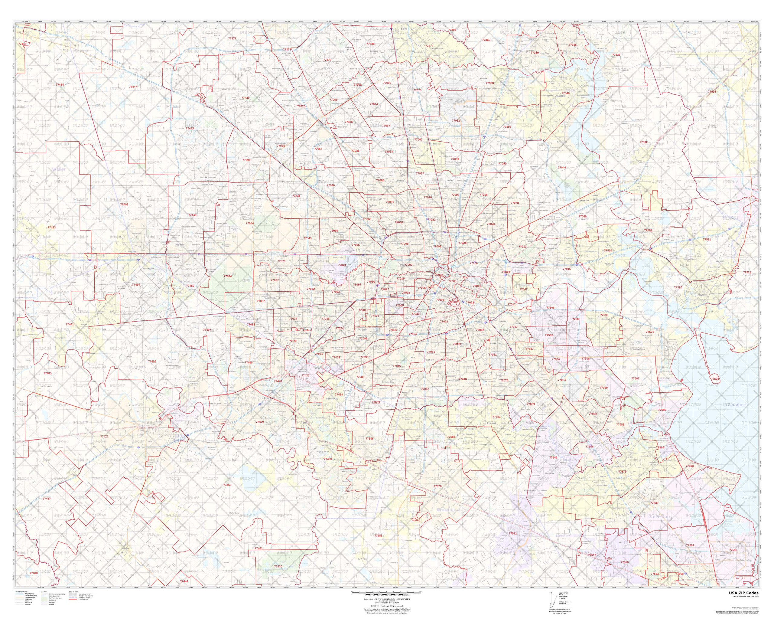 USA Custom Area Zip Code Wall Maps