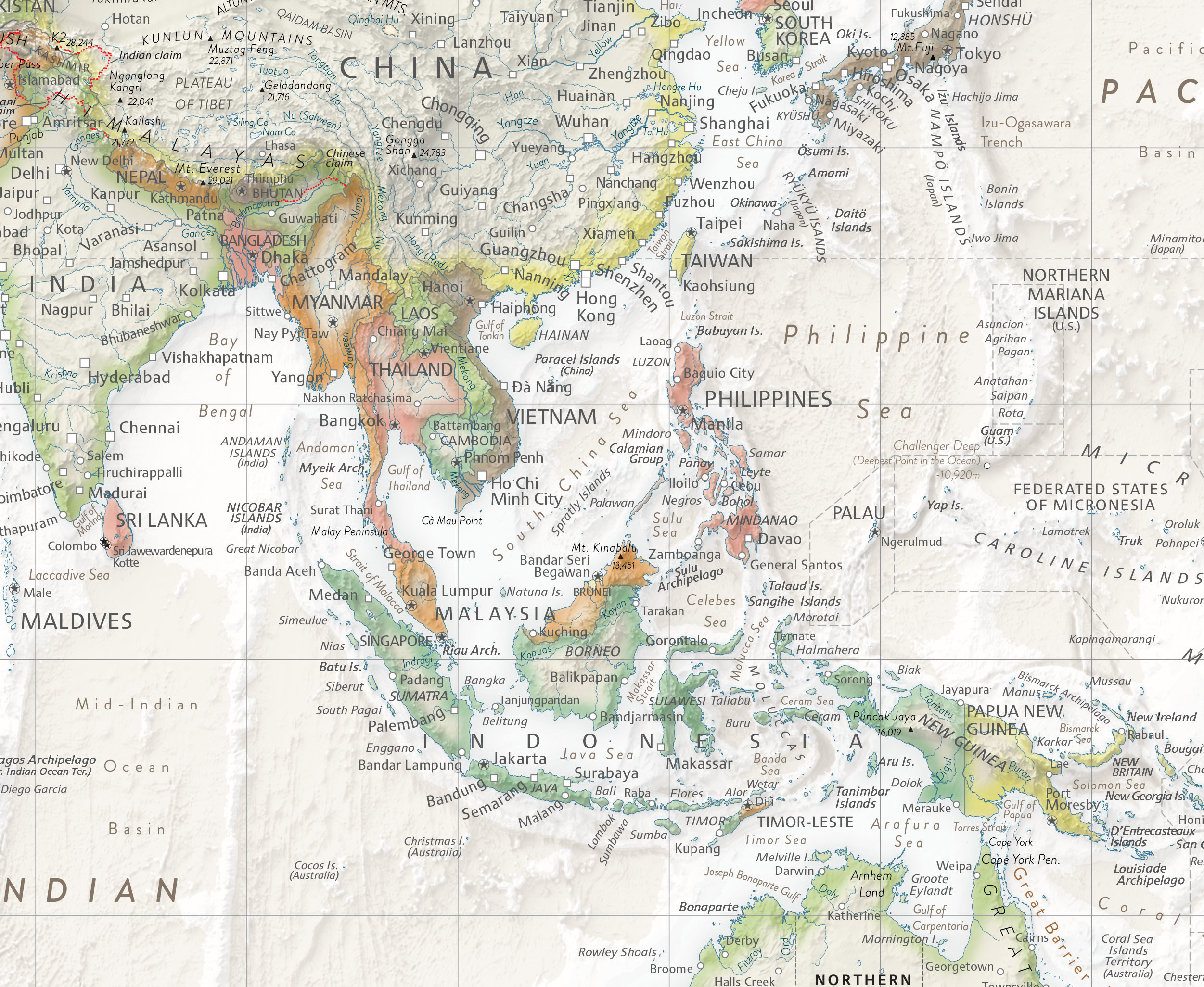 World Wanderer Soft Tones and Parchment Oceans Push Pin World Map