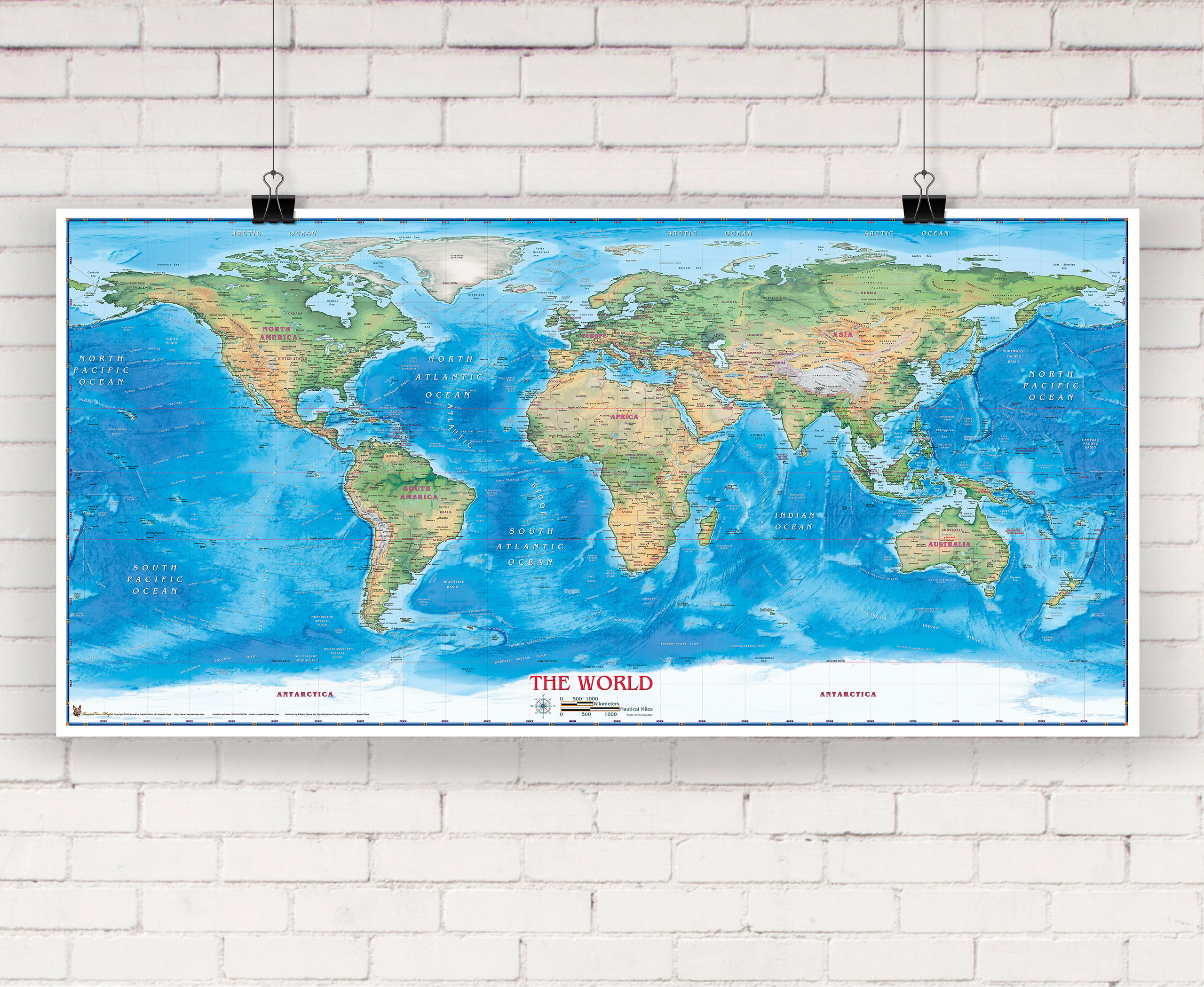 Equal Earth World Wall Map - Physical Exaggerated Shaded Relief