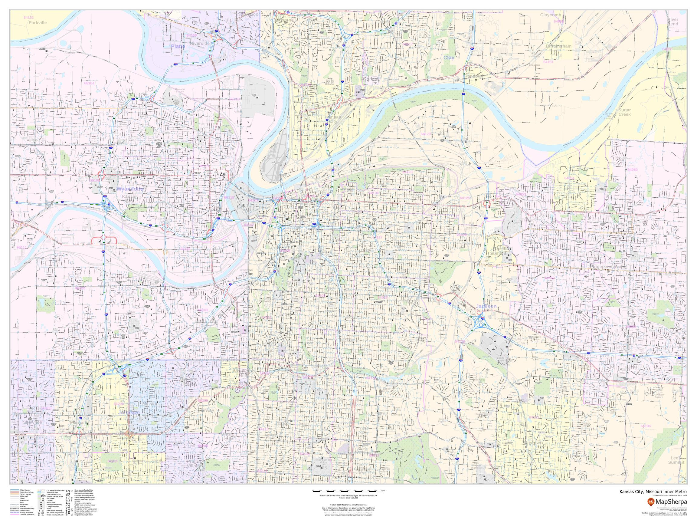 Kansas City, Missouri ZIP Codes Wall Map