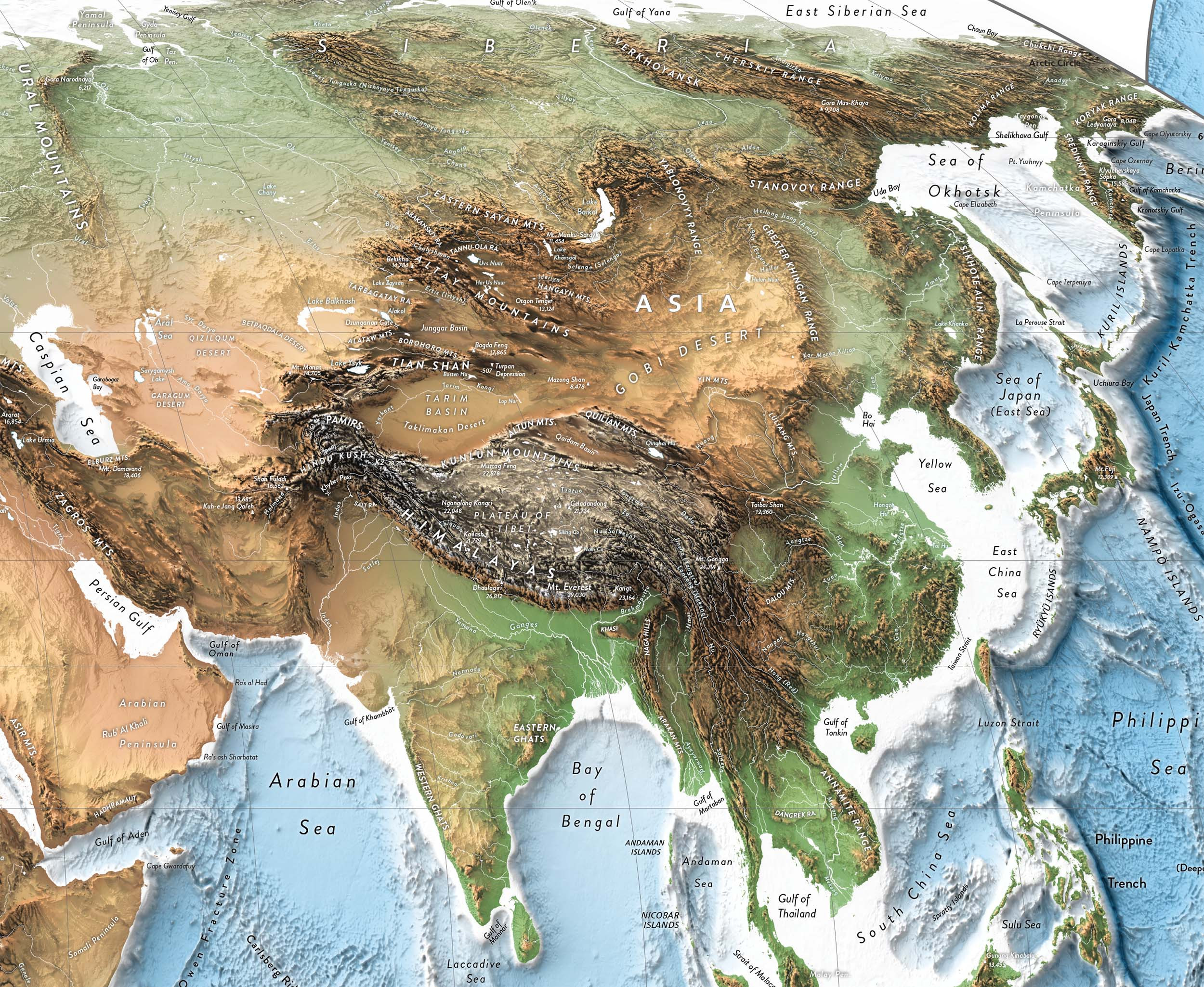 Equal Earth World Wall Map - Physical Exaggerated Shaded Relief