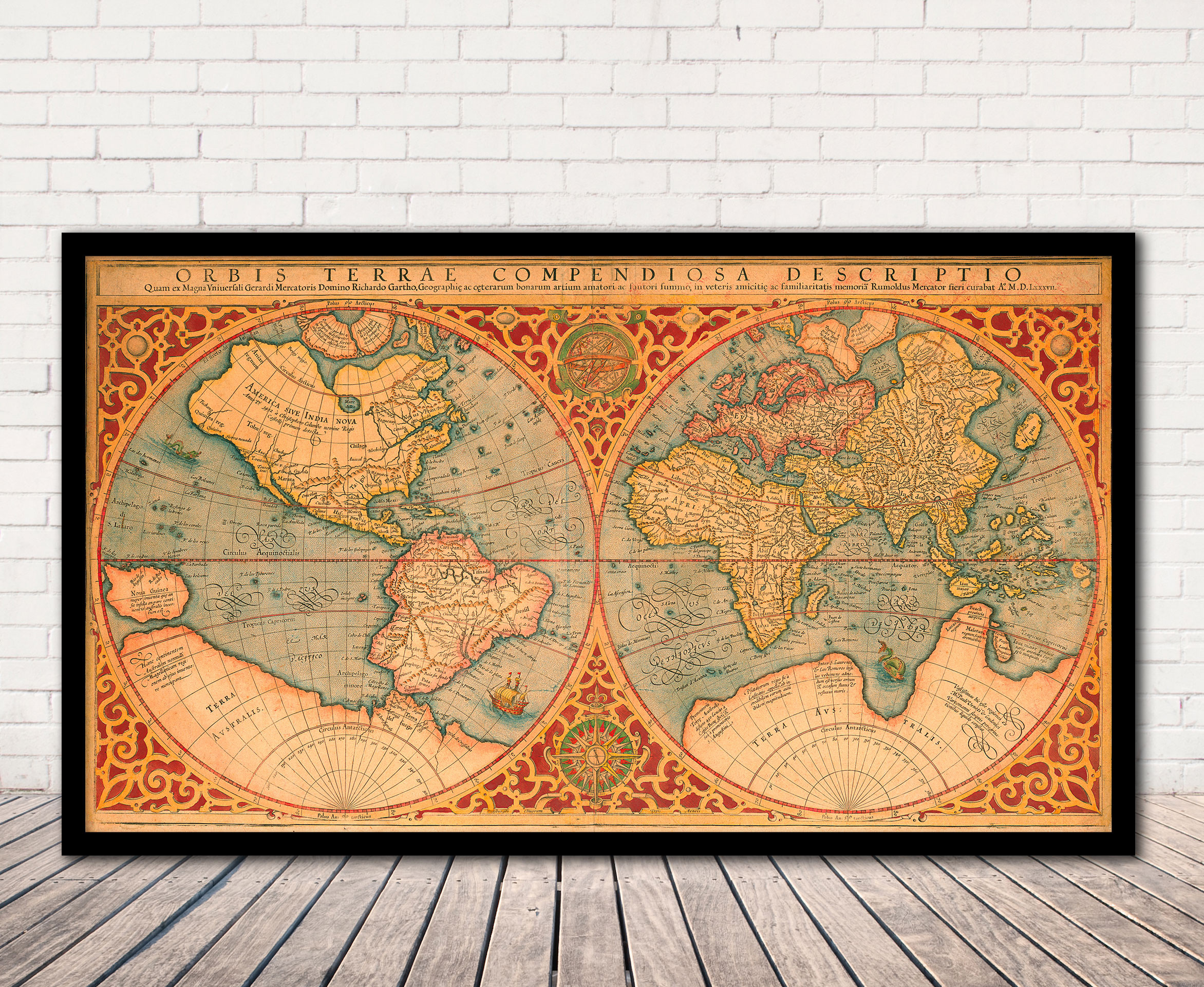 Historic World Map Print - 1637 w/ Supplemental Text | World Maps Online