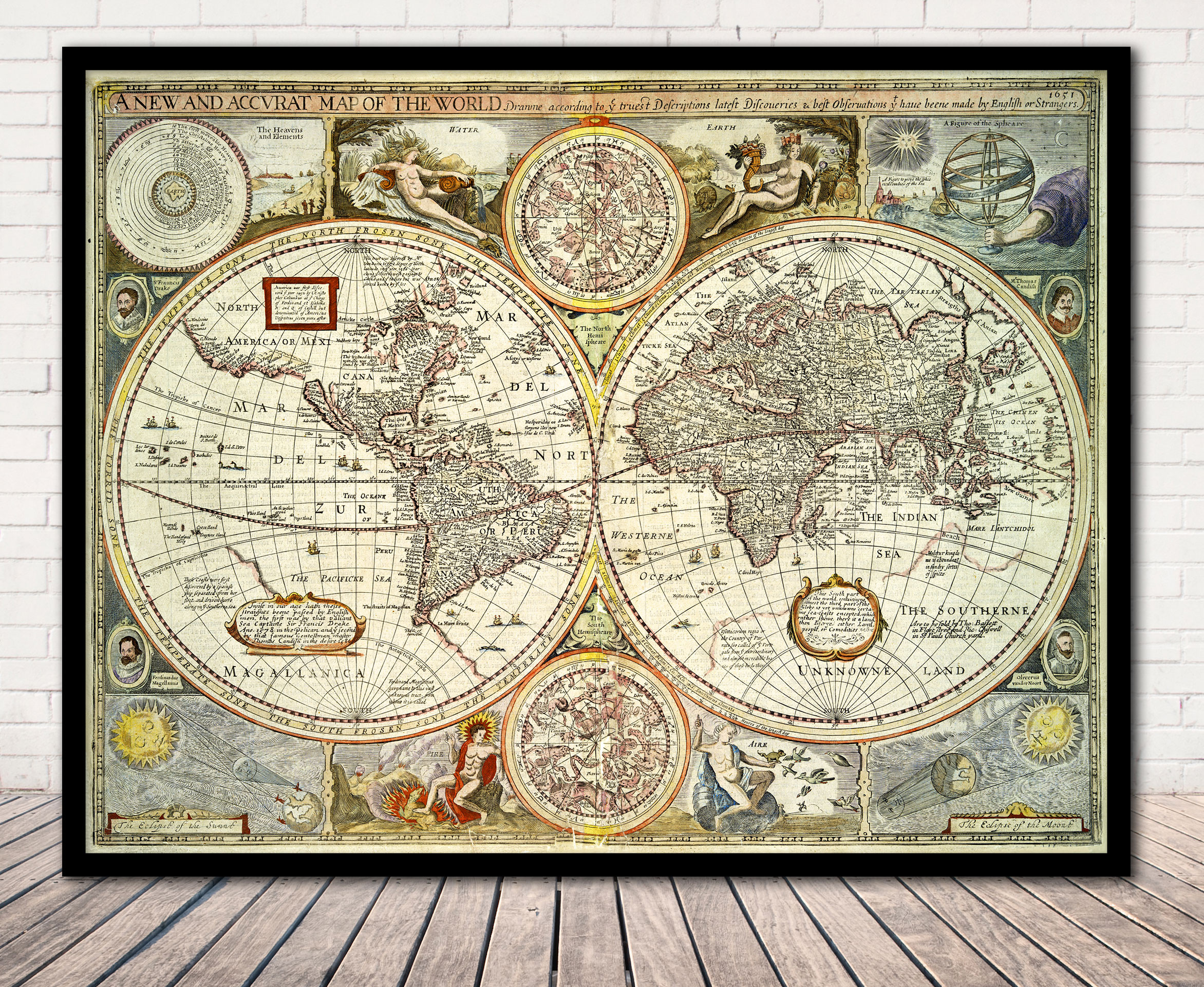 Historic World Map Print - 1637 w/ Supplemental Text | World Maps Online